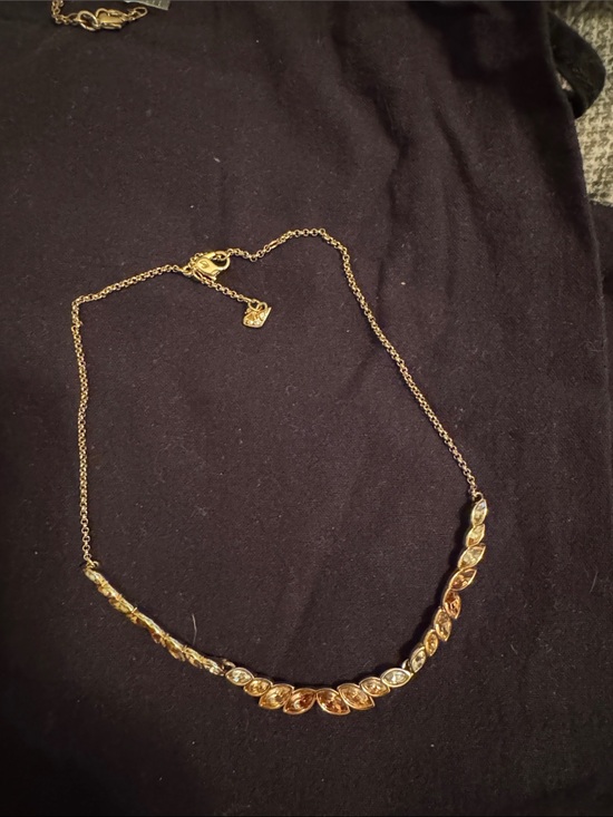 Swarovski | Jewelry | Swarovski Gold Leaf Necklace With Clear Crystal ...